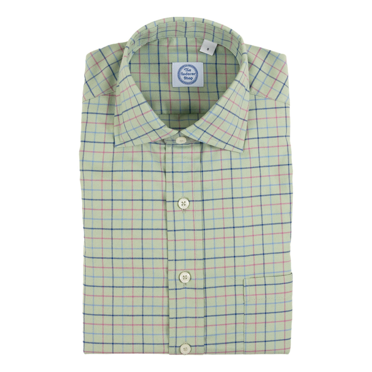 Blue and Pink Tattersall with Light Green Ground Spread Collar Sport S ...