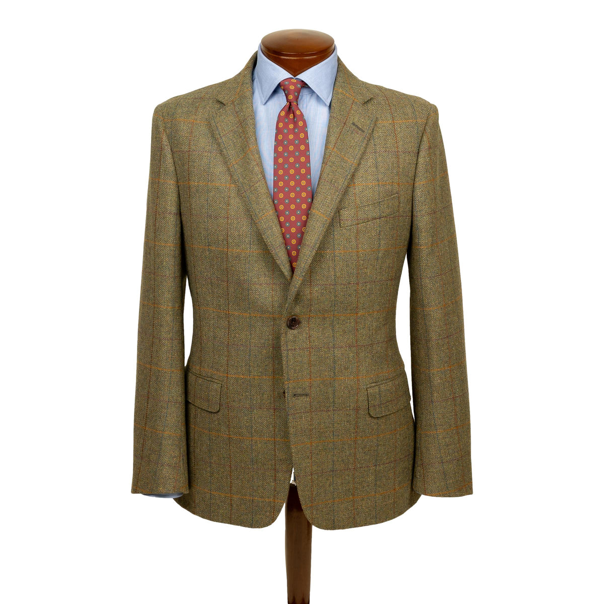 Green with Ochre, Rust, Blue, and Iris Windowpane Lovat Tweed Sport Co ...