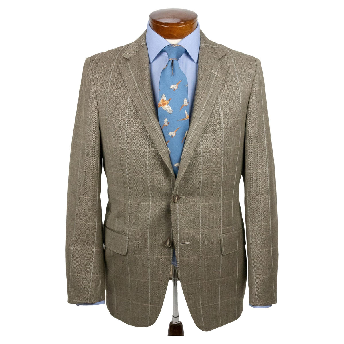 Tan Herringbone with Beige and Khaki Windowpane Wool Sport Coat – The ...